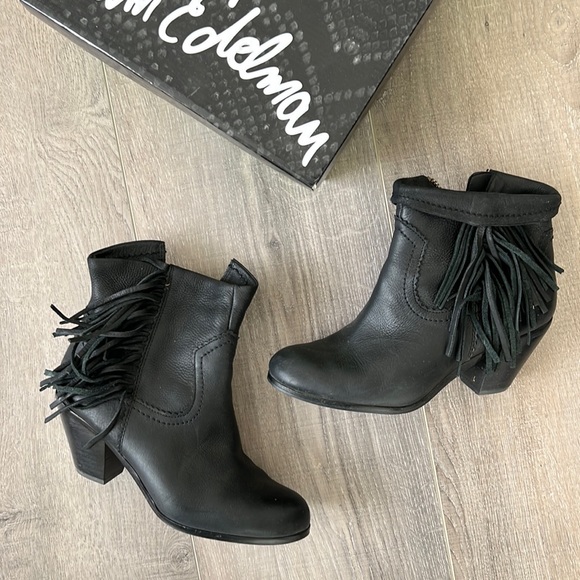 Sam Edelman | Shoes | Sam Edelman Louie Black Leather Booties 75 Women ...